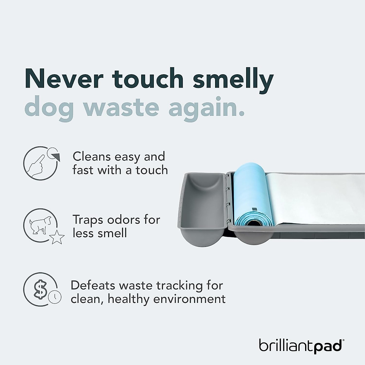 BrilliantPad Self-Cleaning, Automatic Indoor Dog Potty for Puppies and Small Dogs | Original Roll w/Plastic Rod & Caps Incl (Original 2.0 Machine w/Drip Lip, Gray)