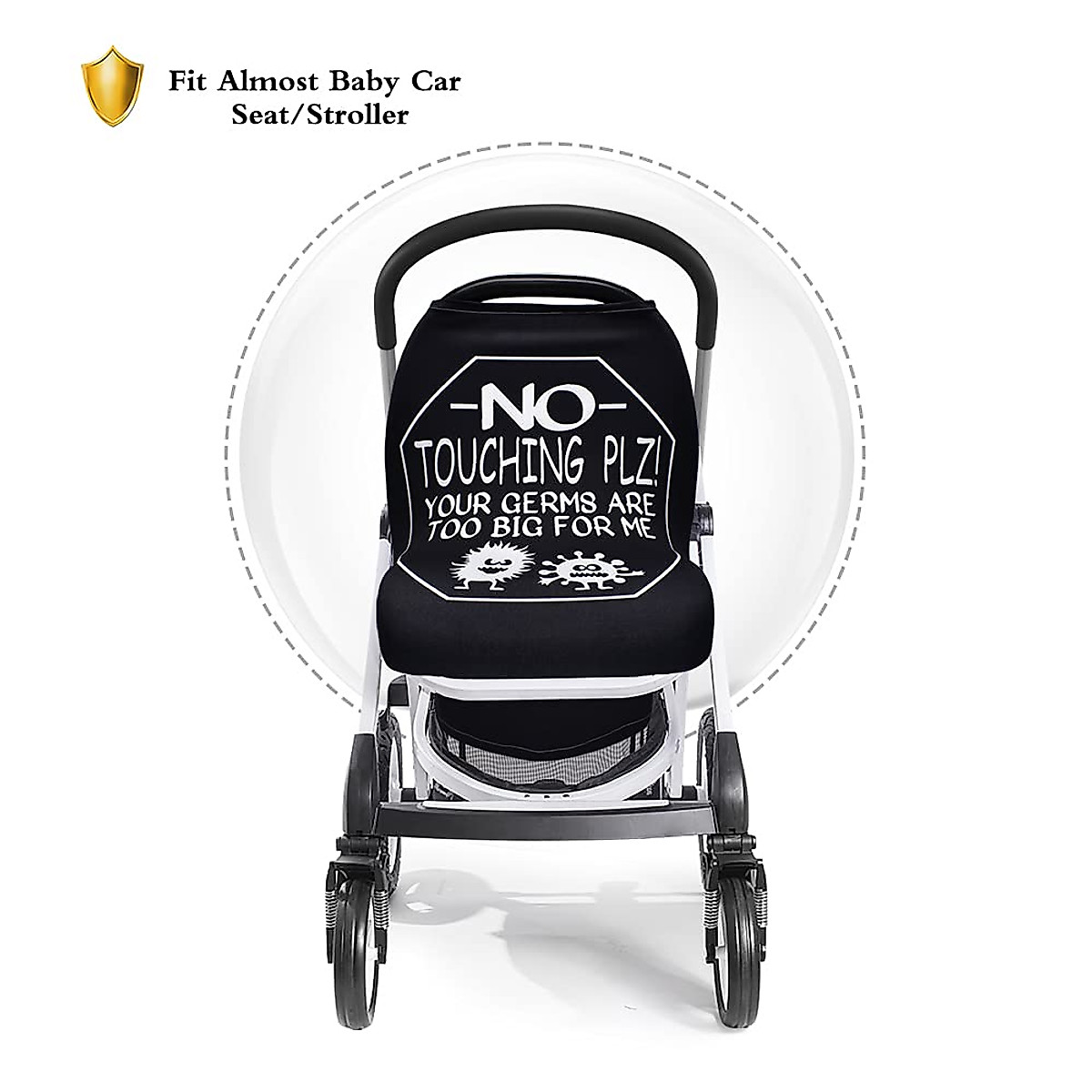 Metplus Car Seat Covers for Babies, Metplus Infant Carseat Canopy Nursing Breastfeeding Cover, Stretchy Carrier Cover for Stroller Shopping Cart, Newborn Boys Girls Shower Gift - No Touching Sign