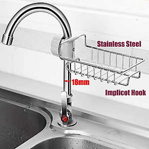 iPstyle Kitchen Sink Caddy Organizer Over Faucet Sponge Holder, Stainless Steel Heavy Duty Thickening Hanging Faucet Drain Rack for Scrubbers, Soap, Bathroom, Detachable No Suction Cup or Magnet