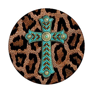 Leopard Cheetah Print Turquoise Teal Cross Rodeo Southwest PopSockets Swappable PopGrip