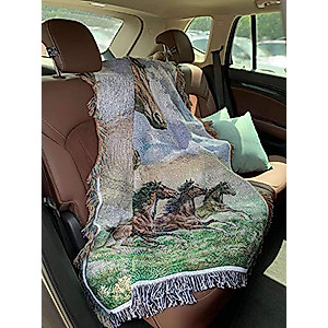 EZ.enjoy Western Galloping Horse Woven Tapestry Throw Blanket with Fringe 50X60 Inches