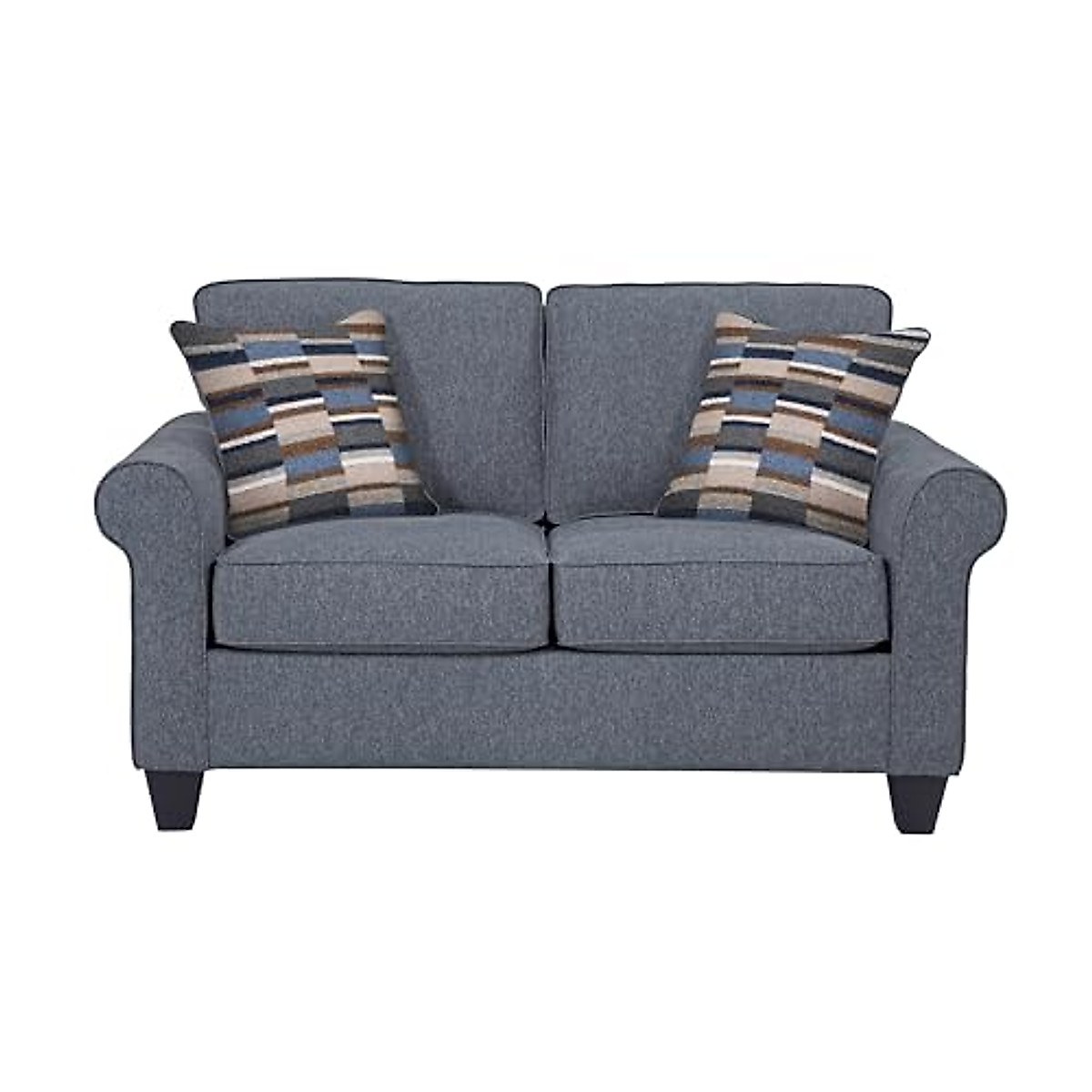 American Furniture Classics Model 8-020-A330V22 Eureka Rolled Arm Loveseat with Two Pillows Love Seats, Blue