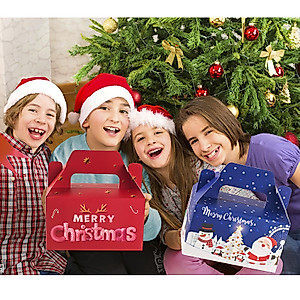 24 PCS 3D Christmas Cookie Gift Boxes with Handles for Holiday Xmas, School Classroom Party Favor Supplies, Candy Treat Cardboard Cookie Boxes, 4 Designs, Christmas Gift Boxes