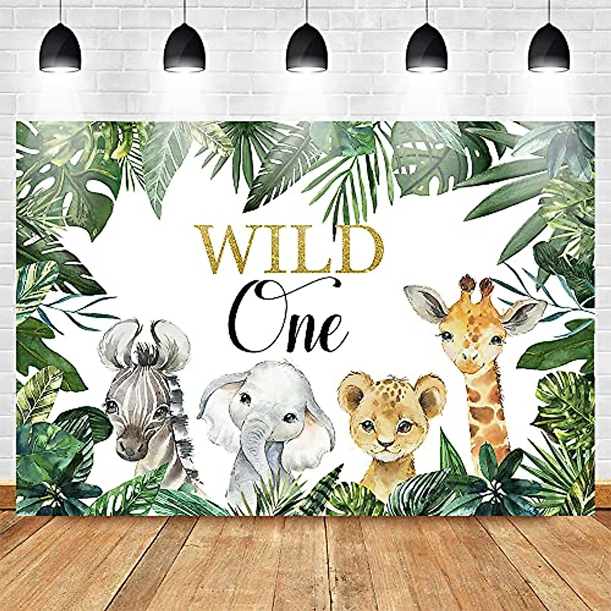 Mocsicka Safari Wild One Backdrop Safari Animal First Birthday Party Background Jungle Boy 1st Birthday Party Decorations Photography Background (8x6ft)