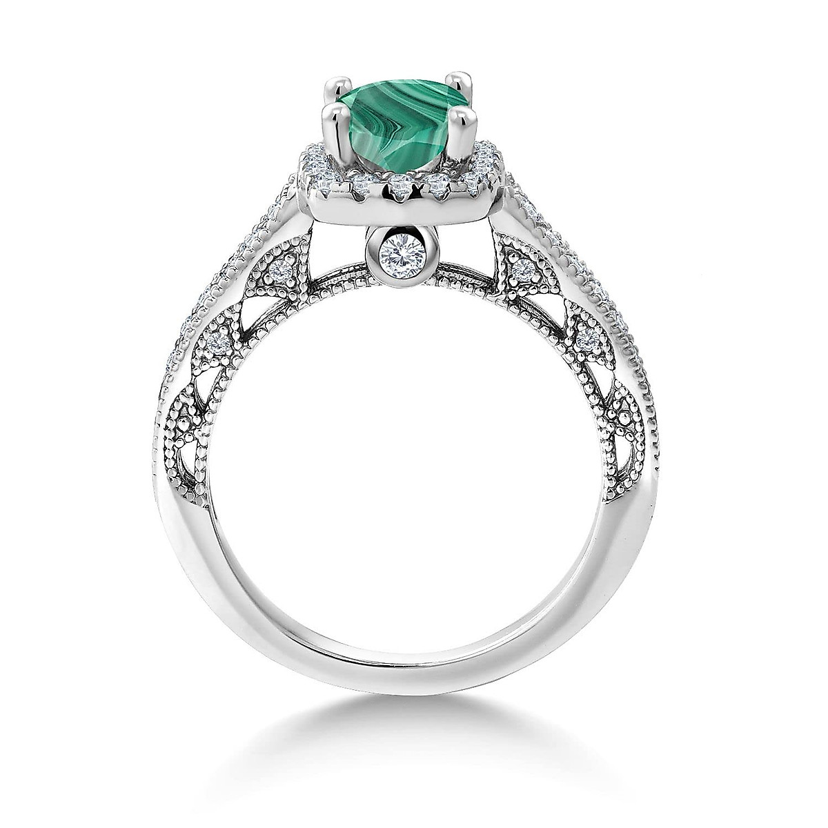 Gem Stone King 925 Sterling Silver 6MM Cushion Gemstone Birthstone and Accent White Created Sapphire Engagement Ring | Wedding Anniversary Promise Ring For Women | Available In Size 5, 6, 7, 8, 9