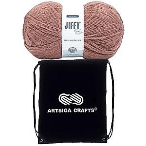 Lion Brand Jiffy Bonus Bundle Yarn Clay 451-102 (1-Skein) Same Dye Lot Chunky Bulky #5 Soft Knitting Yarn Crochet 100% Acrylic Bundle with 1 Artsiga Craft Bag
