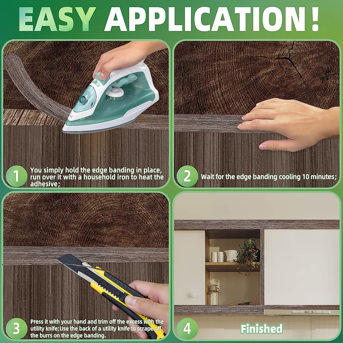 ZYJT Walnut Edge Banding, 1 inch x 50ft roll of Veneer Edge Banding, Pre-glued Flexible Real Wood Tape Banding for Cabinet Repair Furniture Restoration