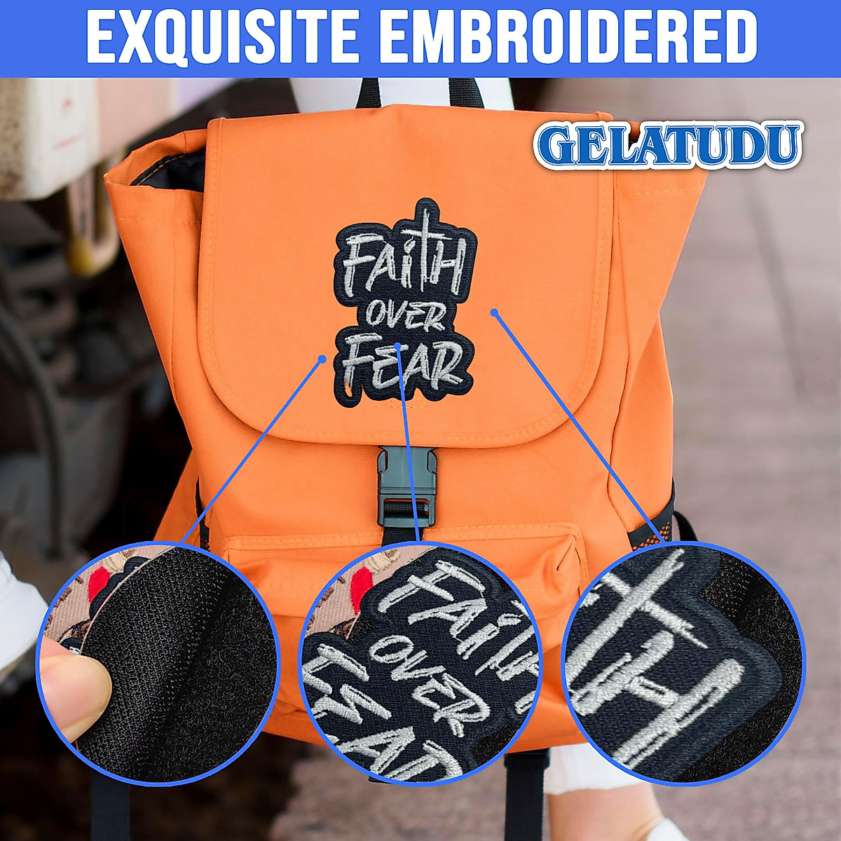 Faith Over Fear Patch-3 Inches Iron On/Sew On Embroidered Applique Patch, Religious Embroidery Patches for Clothes Backpacks Hats Motivational Embroidered Patch Christian DIY Accessories