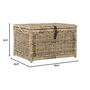 happimess HPM9001C Caden 30" Wicker Storage Trunk, Collapsible for flat storage, Rattan-Kubusoft Gray, Coastal for Office, Dorm Room-LivingRoom, Bedroom, Dining Room, Natural