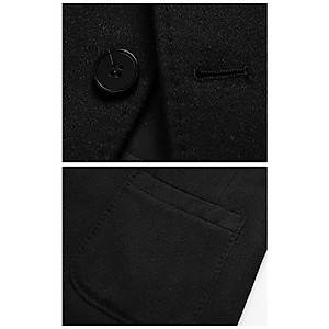 Men's Casual Wool Suit Blazer Two Button Tweed Lightweight Sport Coat Notched Lapel Slim Fit Daily Jacket Black
