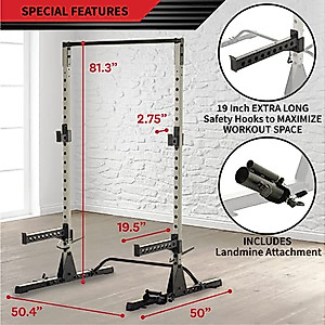Fitness Reality Squat Rack Power Cage with J-Hooks, Landmine 360° Swivel, Weight Plate Storage Attachment and Power Band Pegs grey