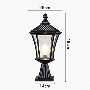 MODEBHD European Vintage Glass Lantern Pillar Column Light External Rainproof Aluminum Landscape Waterproof Retro Column Lamp Outdoor Table Lamp Lawn Garden Fence Lights Street Post Light