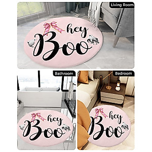 Halloween Fluffy Round Area Rug Carpets 3ft, Plush Shaggy Carpet Soft Circular Rugs, Non-Slip Fuzzy Accent Floor Mat for Living Room Bedroom Nursery Home Decor Blush Pink Spooky Ghost Horror