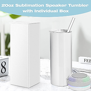 Icesip 25 Pack Music Speaker Tumbler, 20 oz Sublimation Tumbler Skinny Straight Double Wall Music Speaker Cup with Straw Lid & USB Charging Cable Grey