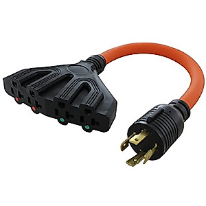 AC WORKS L14-30 30Amp 4-Prong Locking Generator Distribution Cord (1.5FT L14-30 to Four 15/20A Household)