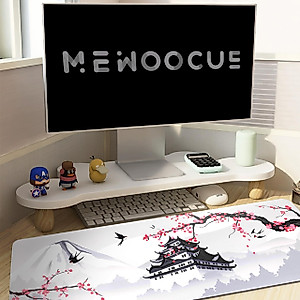 Japanese Cherry Blossom Gaming Mouse Pad 31.5x11.8in Pink Full Desk Japanese Sakura Gaming Mouse Pad Large Non-Slip Rubber Base Waterproof Big Keyboard Mat with Stitched Edges for Gaming Office