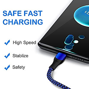 DYUF Micro USB Cable,Android Charger Cable, [3PCS 3.2ft 4.9ft 6.5ft] 3.1A Fast Charger Cord, Blue Braided USB Cable, Compatible with Samsung Galaxy S7 Edge S6 S5, Android Phone, etc