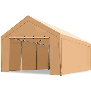 ASTEROUTDOOR 10x20 Feet Heavy Duty Carport with Removable Sidewalls & Doors Portable Garage Car Canopy Boat Shelter Tent for Party, Wedding, Garden Storage Shed 8 Legs, Gray