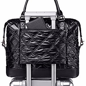 LEDAOU Weekender Travel Overnight Bag Women Ladies Quilted Carry On Tote Duffle Bag with Luggage Sleeve (Quilted Black)
