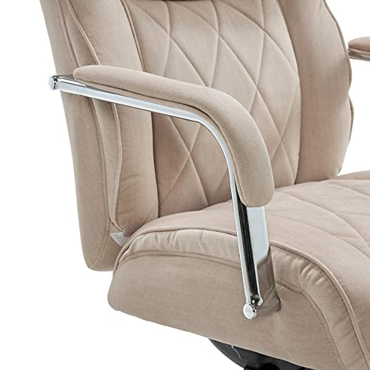 La-Z-Boy Sutherland Quilted Leather Executive Office Chair with Padded Arms, High Back Ergonomic Desk Chair with Lumbar Support, Cream Microfiber Fabric