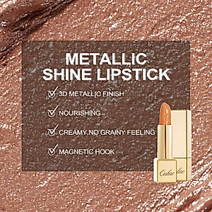 Oulac Nude Lipstick for Women with Metallic 3D Shine Lightweight Hydrating Formula, High Impact Lip Color, Vegan Beauty, Full Coverage Lip Makeup, Sahara Gold(10)
