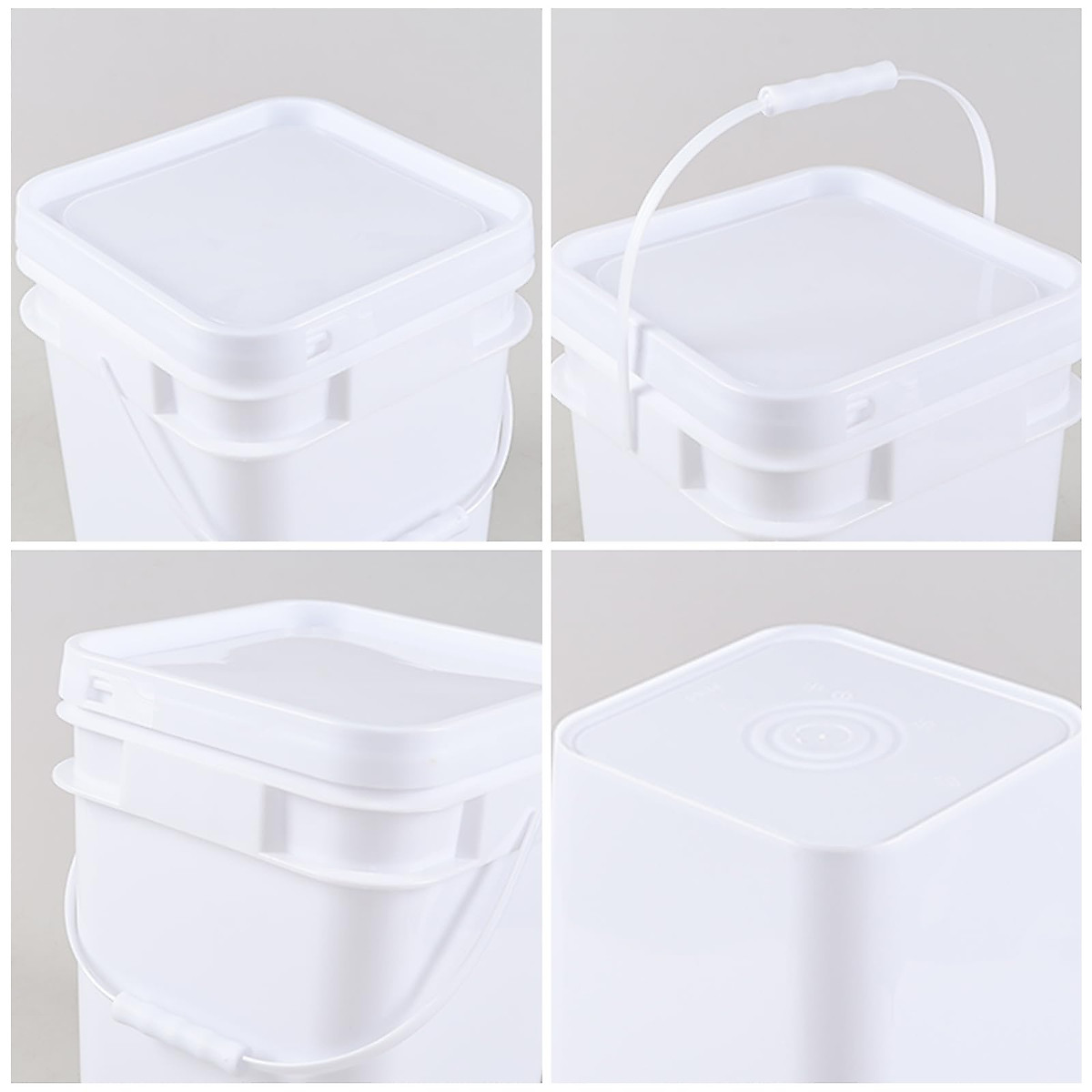 Zopnny 3 Gallon Square Food Grade Bucket Pail with Lid, Multifunctional Industrial Bucket Container for Storing Dry Food Charcoal Camping Fishing (Pack of 4)