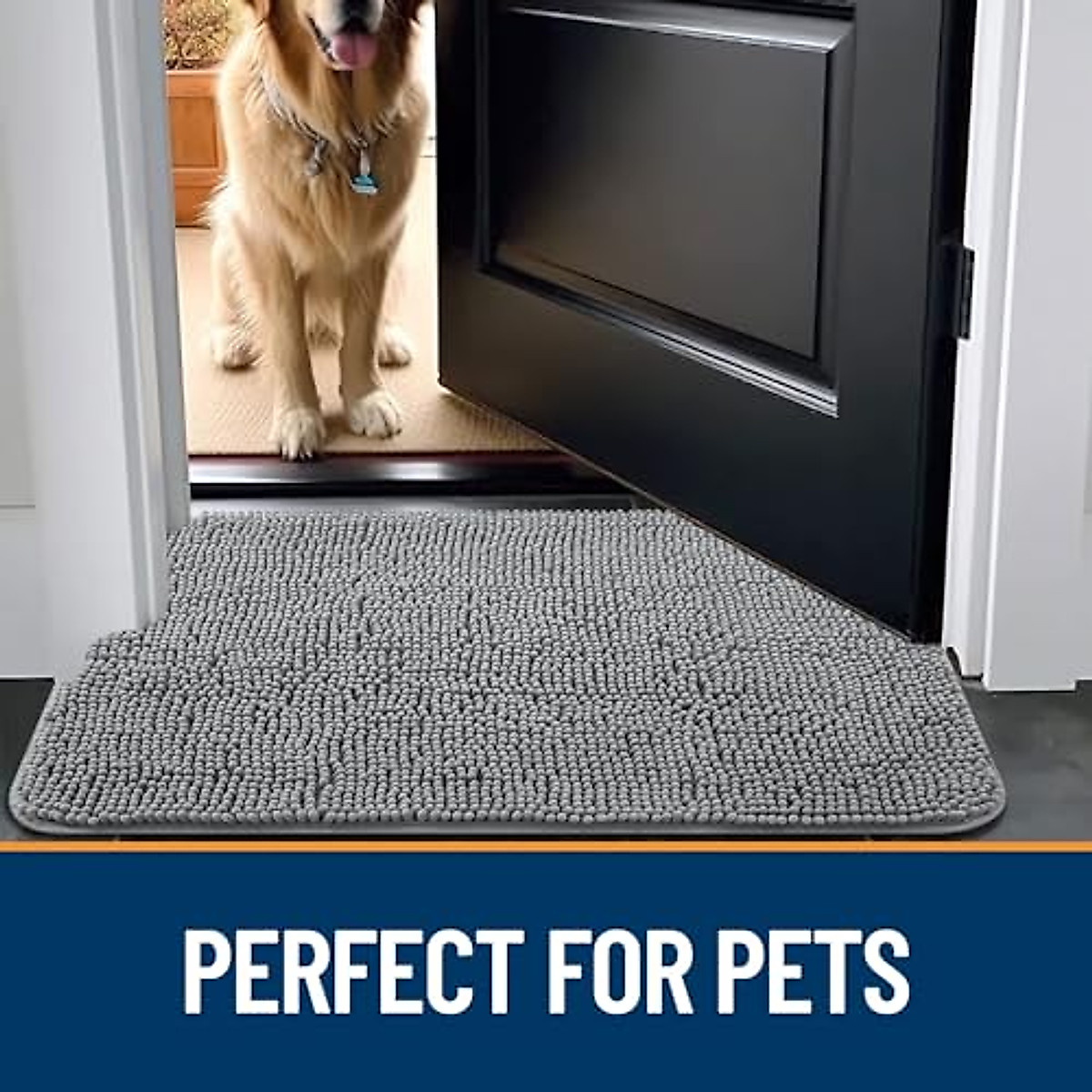OLANLY Dog Door Mat for Muddy Paws 30x20, Absorbs Moisture and Dirt, Absorbent Non-Slip Washable Mat, Quick Dry Chenille, Mud Mat for Dogs, Entry Indoor Door Mat for Inside Floor, Grey