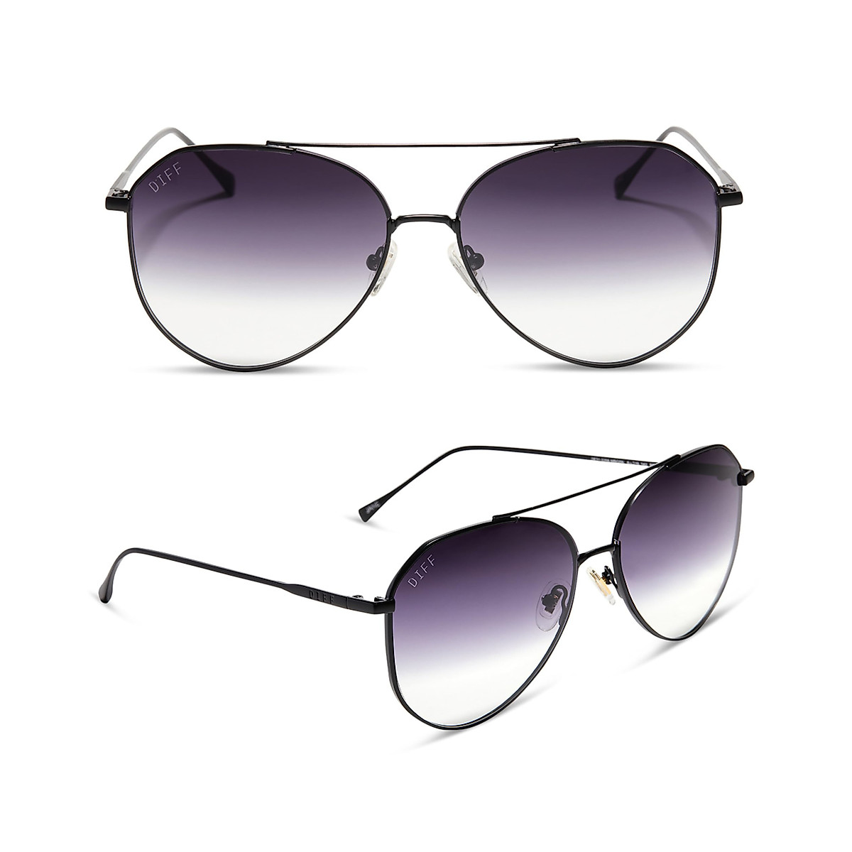 DIFF Jane lightweight oversized aviator sunglasses women UV400 protection, Matte Black + Sharp Grey Gradient