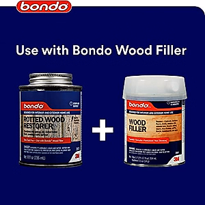 Bondo Rotted Wood Restorer, 8 fl oz., Penetrates into Spongy, Dry-rotted Wood Fibers Creating a Solid Surface, Dries clear and tack free, Water Resistant, Stainable and paintable (20131)