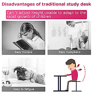 FDW Kids Desk Children Writing Student Desk Drafting Table Height Adjustable Study Table and Chair with Drawers Storage，Pink