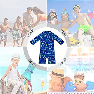 upandfast Baby Boys Swimsuit Long Sleeve One Piece Swimwear Zip Rash Guard Sun Protection (Blue Shark, 24-36 Months)