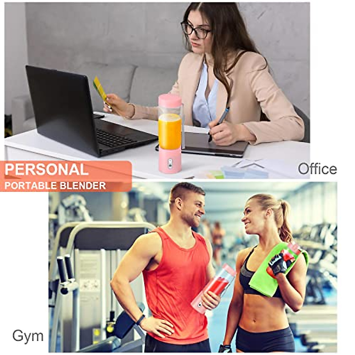 Portable Blender, Blender for Shakes and Smoothies, Personal Blender, battery operated blender, 500ml double cups with Interchangeable Lids with 6 Blades for Kitchen Breakfast ,Traveling, Outdoor, Gym, Office