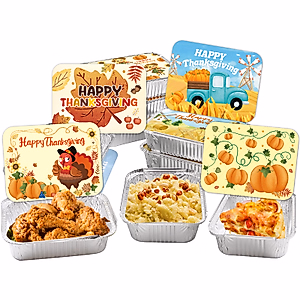 WorldBazaar Cute Thanksgiving Aluminum Containers with Lids 36PCS Thanksgiving Food Leftover Containers Disposable Fall Turkey Foil Pans Food Sacks Storage Thanksgiving Party Supplies