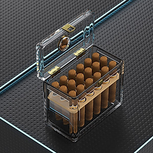 TISFA Acrylic Cigar Humidor with Humidifier and Hygrometer, Desktop Cigar Case Box with Spanish Cedar Cigar Tray That can Hold About 18-50 Cigars