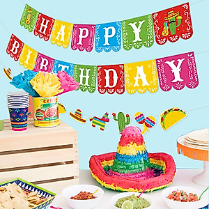 Kitticcino Set of 3 Happy Birthday Banner Mexican Themed Party Backdrops Decorations