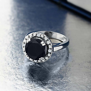 Gem Stone King 925 Sterling Silver Black Onyx Ring For Women (3.04 Ct Round, Gemstone Birthstone, Available In Size 5, 6, 7, 8, 9)