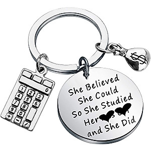 BEKECH Accountant CPA Gift Calculator Charm Keychain She Believed She Could So She Did Keychain Accounting Jewelry Accountant Gift CPA Coworker Gift CPA Graduation Gift (silver)