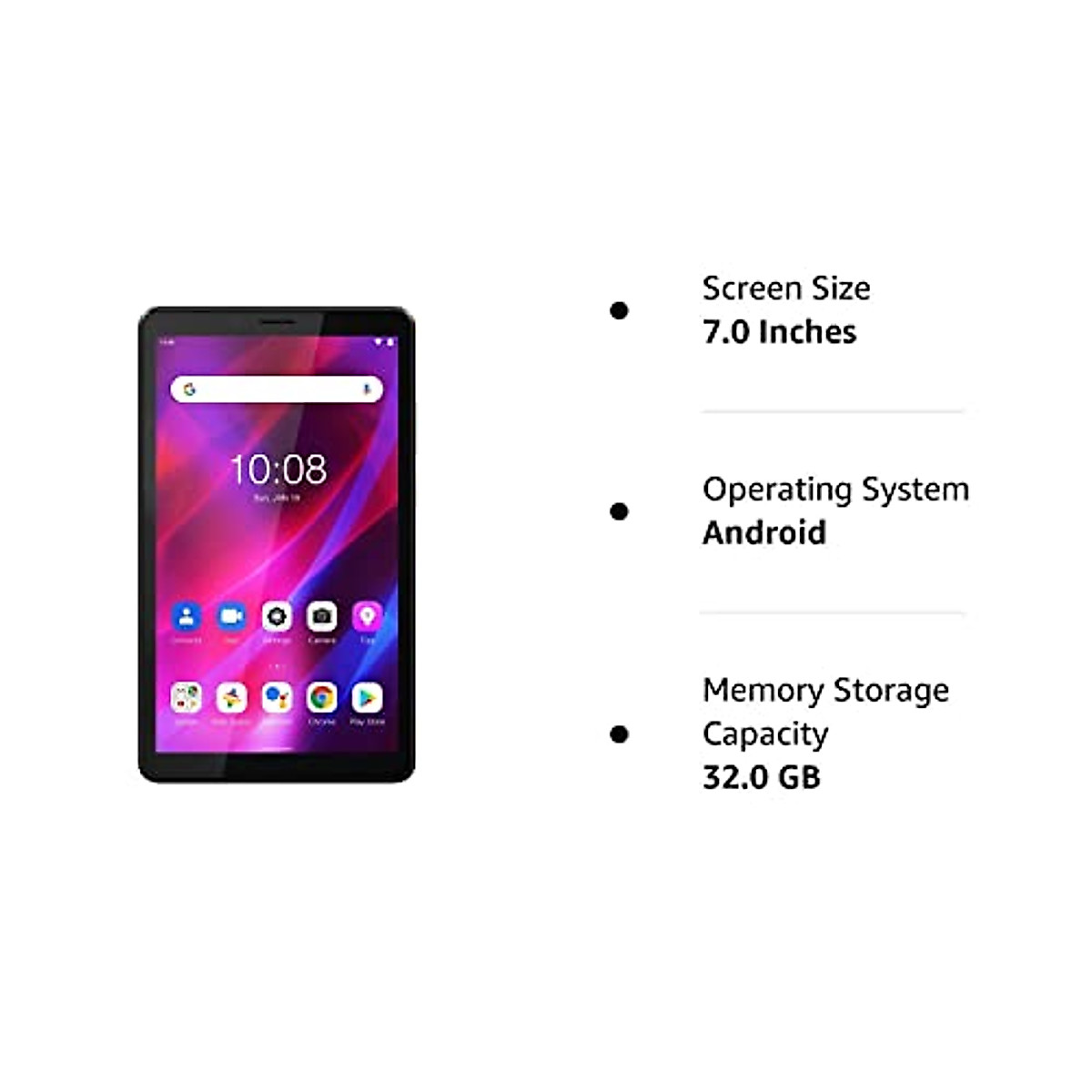 Lenovo Tab M7 3rd Gen 7" HD 32GB Wi-Fi Tablet, MediaTek MT8166, 2GB RAM, 2MP Rear & 2MP Front Camera, Android 11, Iron Gray