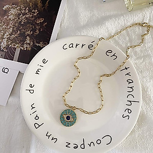 Obidos 14k Gold Plated Evil Eye Turquoise Pendant Necklace for Women 18-20Inch,Round Circle Disk Minimalist Jewelry