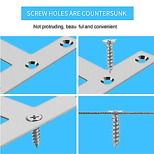 12 Pieces Stainless Steel T Brackets (3.1 x 3.1 inch，80 x 80 mm) Flat Corner Braces, Corner Brackets Joint Right Angle Bracket Mending Repair Plate, 65 Pieces Screws Included