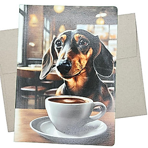 Dachshund Birthday Card, Latte and Coffee Lover Dog Card (1 Premium Card, 5X7 Inches) blank for all occasions like teacher thank you, promotion, or retirement - 652