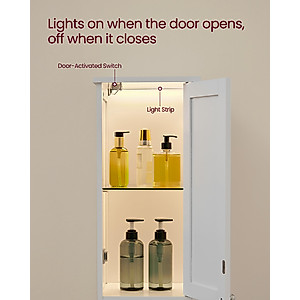 VASAGLE Tall Bathroom Cabinet with Lights, Slim Freestanding Bathroom Storage Cabinet with Adjustable Shelves, for Small Spaces, Modern, 11.8 Inches Wide, Cloud White UBBC566W02