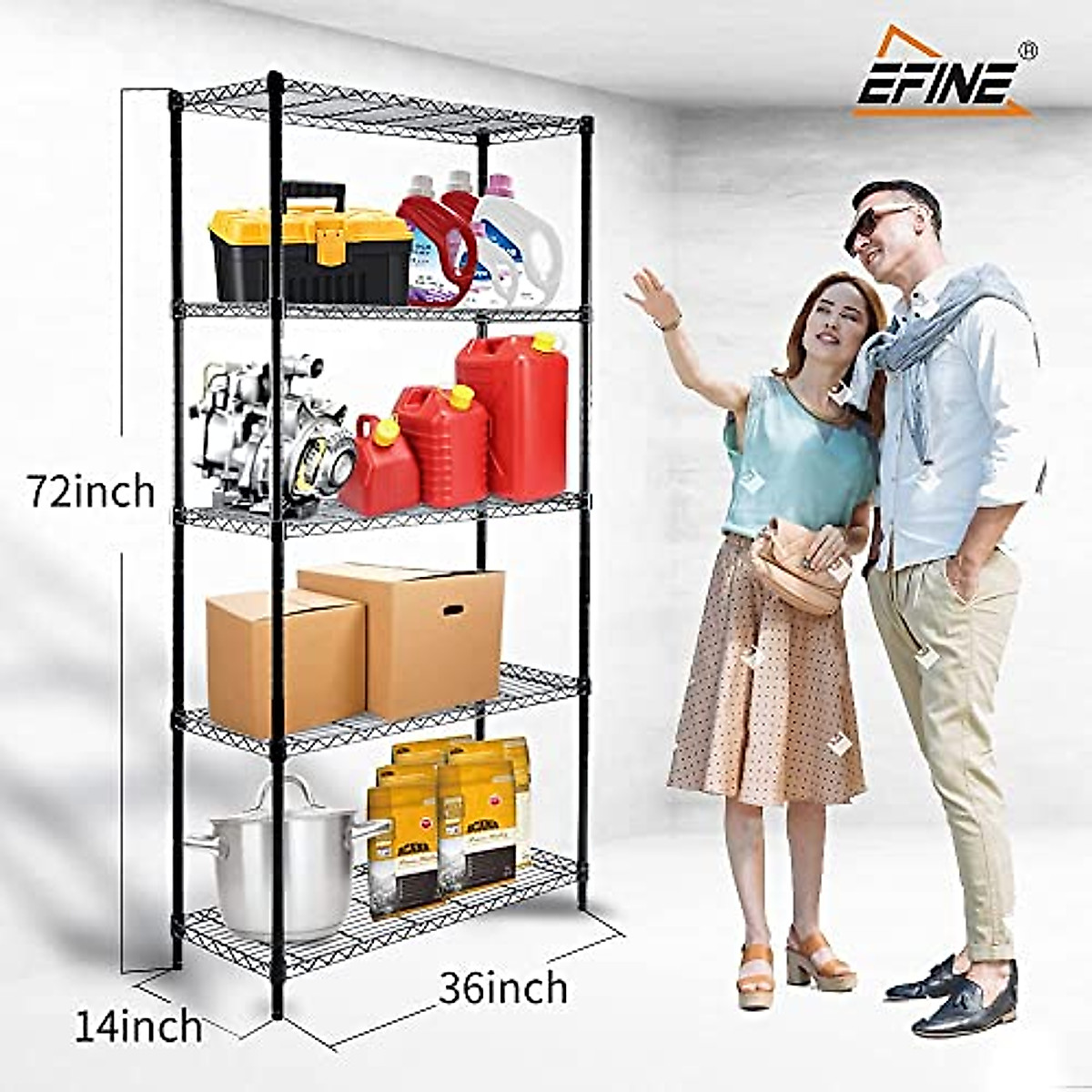 EFINE 5-Shelf Shelving Unit with Shelf Liners Set of 5, NSF Certified, Adjustable Heavy Duty Metal Wire Shelves, 350lbs Loading Capacity Per Shelf, Storage Rack(36W x 14D x 72H) Pole Diameter 1 Inch