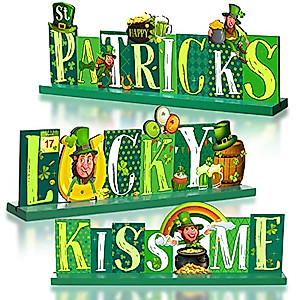 3 Pcs St. Patrick's Day Table Decoration Wood Happy St Patrick's day Sign Irish Lucky Table Centerpiece Green Shamrocks Leprechaun Table Topper Sign for St. Patrick's Day Party Home Table Decor