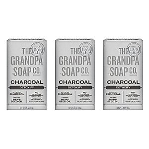The Grandpa Soap Company Charcoal Bar Soap - With Activated Charcoal Hemp Seed and Mint Oil, Detoxifies, Draws Out Dirt and Toxins, Clear Congested Pores, Vegan, 4.25 Oz, 3 Pack