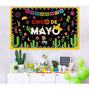 Cinco De Mayo Banner Decorations - Fiesta Mexican Backdrop Photo Booth Background Party Supplies
