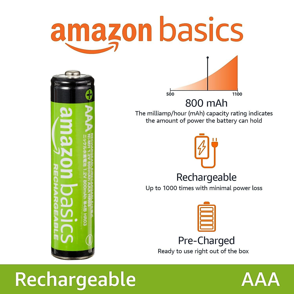 Amazon Basics 12-Pack AAA Rechargeable Batteries, 800 mAh, Pre-Charged & AA High-Capacity Ni-MH Rechargeable Batteries (2400 mAh), Pre-Charged - Pack of 8