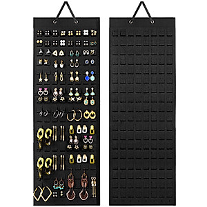 Lolalet Hanging Earring Holder Organizer with 20 Hooks Mothers Day Gift, Earring Organizer Wall Earrings Hanger Pierced Earring Storage, Felt Stud Earring Display, 608 Holes - Black, 1 Pack