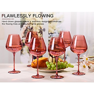 Physkoa Colored Wine Glasses Set of 6 - Crystal Hand-Blown Burgundy Wine Glasses Lead-Free 16.5oz, Gift box package for Wedding, Party, Wine Lovers