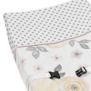 Sweet Jojo Designs Yellow and Pink Watercolor Floral Girl Baby Nursery Changing Pad Cover - Blush Peach Orange Cream Grey and White Shabby Chic Rose Flower Farmhouse Polka Dot